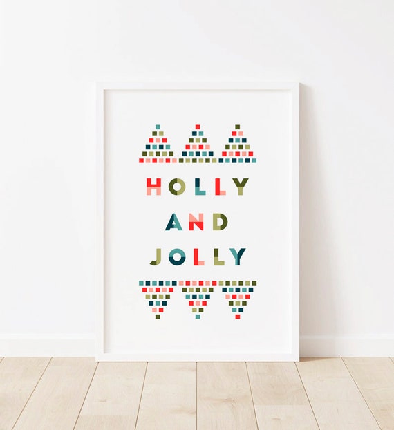 Christmas Sign Holly Jolly Printable Poster Xmas Decor | Etsy