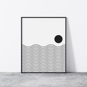Geometric Ocean Waves Illustration Printable Mid Century - Etsy
