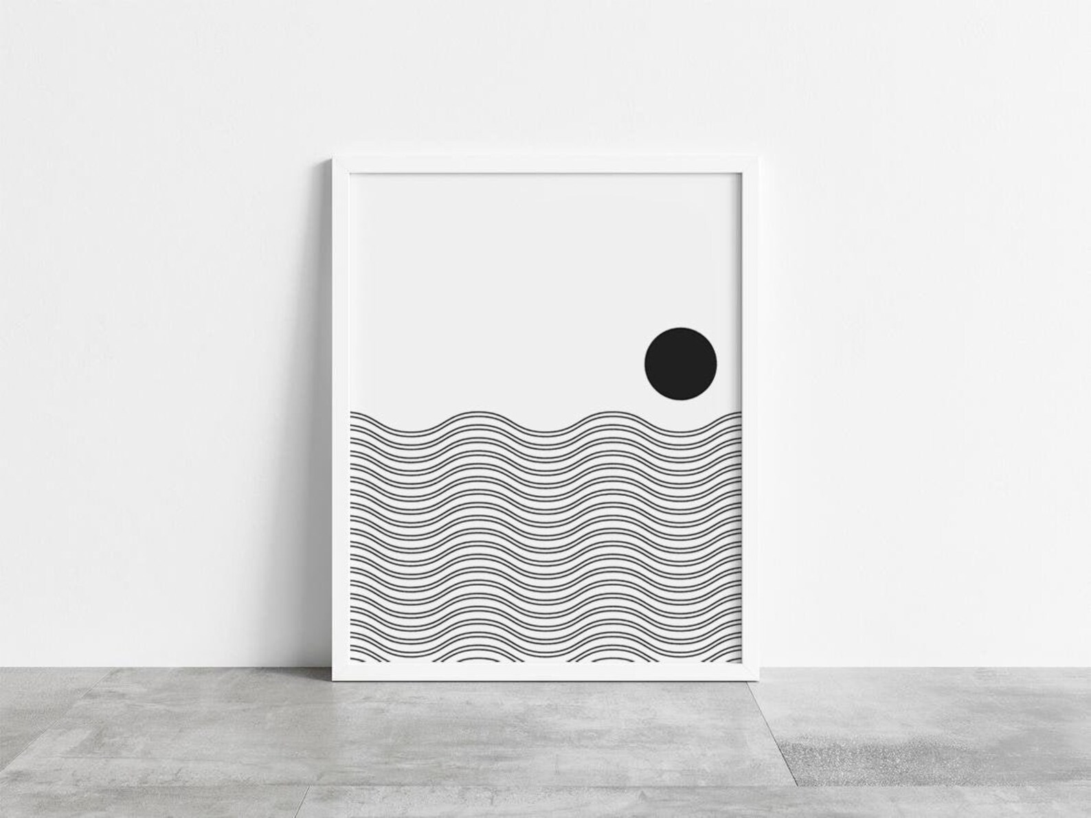 Geometric Ocean Waves Illustration Printable Mid Century - Etsy