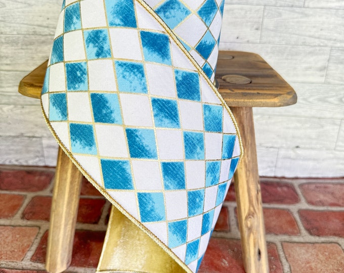 Cobalt Blue and White Harlequin Ribbon, 4 Inch Ribbon, Luxury Ribbon ...