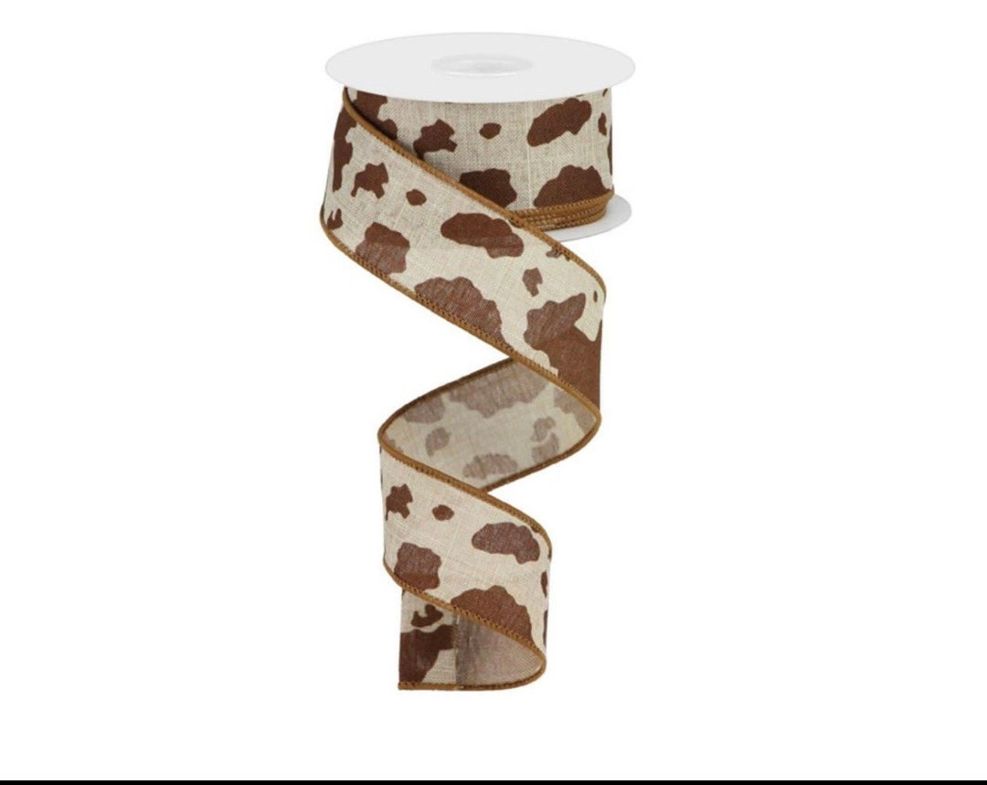 Tan Brown Cow Print Linen Ribbon, Highland Cow Ribbon, Farm Ribbon ...