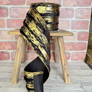 Black and Gold Metallic Fur Ribbon, 4 Inch Ribbon, Luxury Ribbon ...