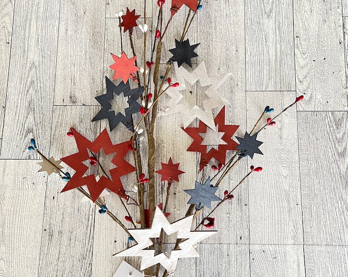 Red White Blue Wood Star Picks, Patriotic Star Pick, Patriotic Wreath ...