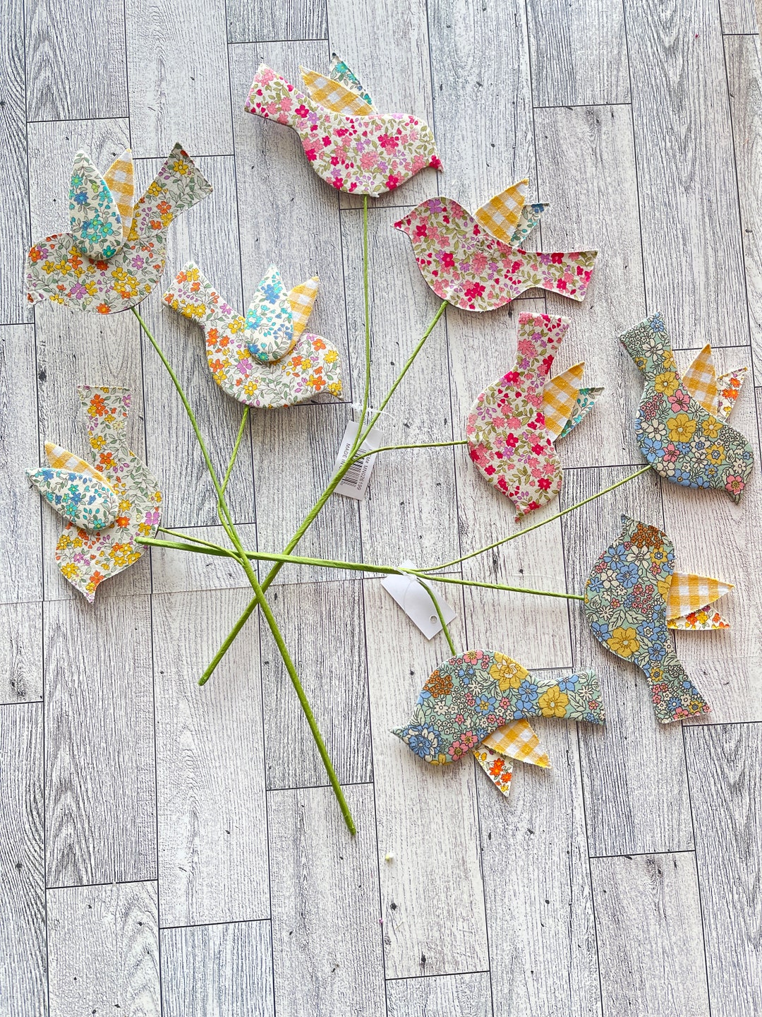 Cottage Core Floral Bird Pick , Bird Flower Wreath Attachment, Spring ...