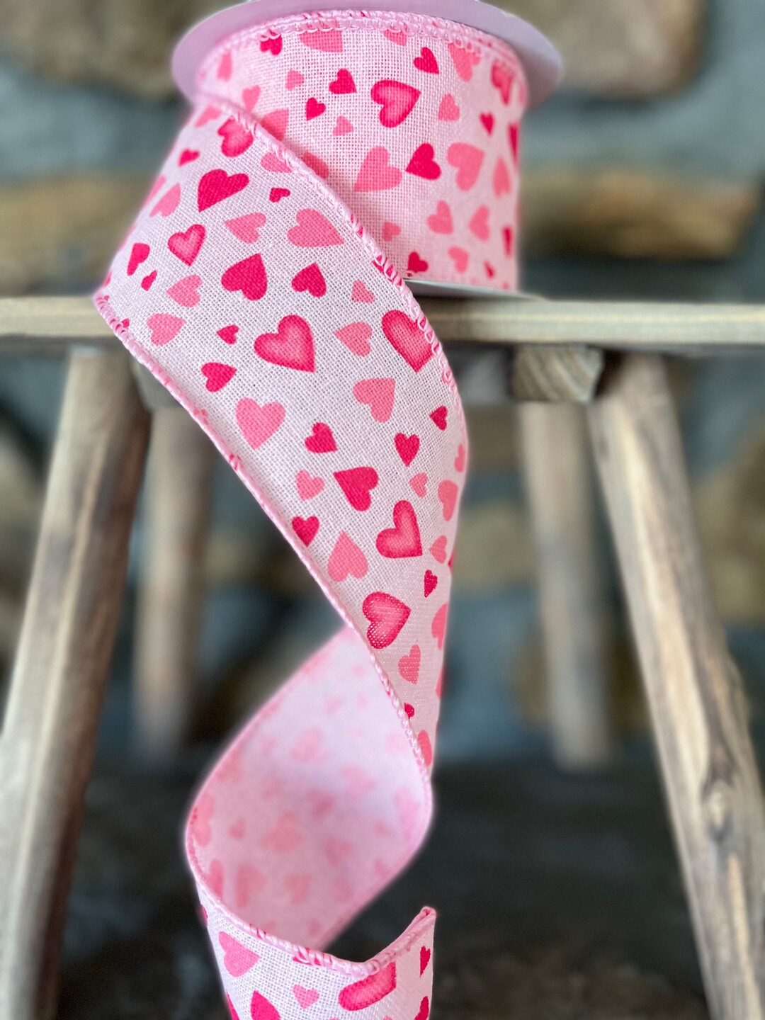 Pink Hearts Ribbon, 10 YARDS, Wired Ribbon, Holiday, Ribbon, Decor ...