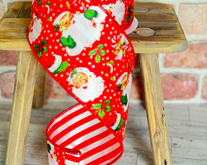 Raz Red Retro Santa Ribbon , 4 Inch Ribbon, Luxury Ribbon, Double Sided ...