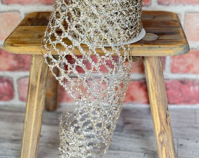 Platinum Metallic Open Weave Mesh Net Ribbon, 4.25 Inch Ribbon, Luxury ...