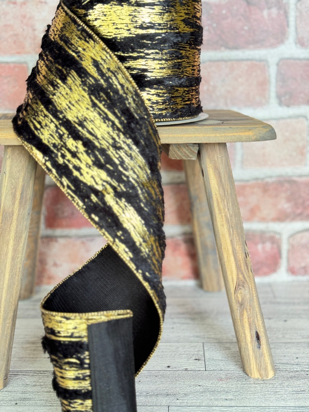 Black and Gold Metallic Fur Ribbon, 4 Inch Ribbon, Luxury Ribbon ...