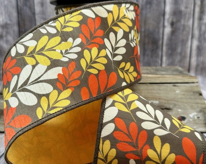 Retro Hippie Boho Fall Leaf Ribbon, Dstevens Ribbon, Wired Ribbon ...
