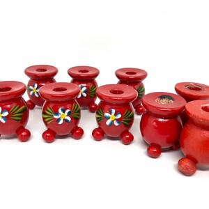 Vintage Swedish Candlesticks, Set of 9 Hand Painted Red Candle Holders ...