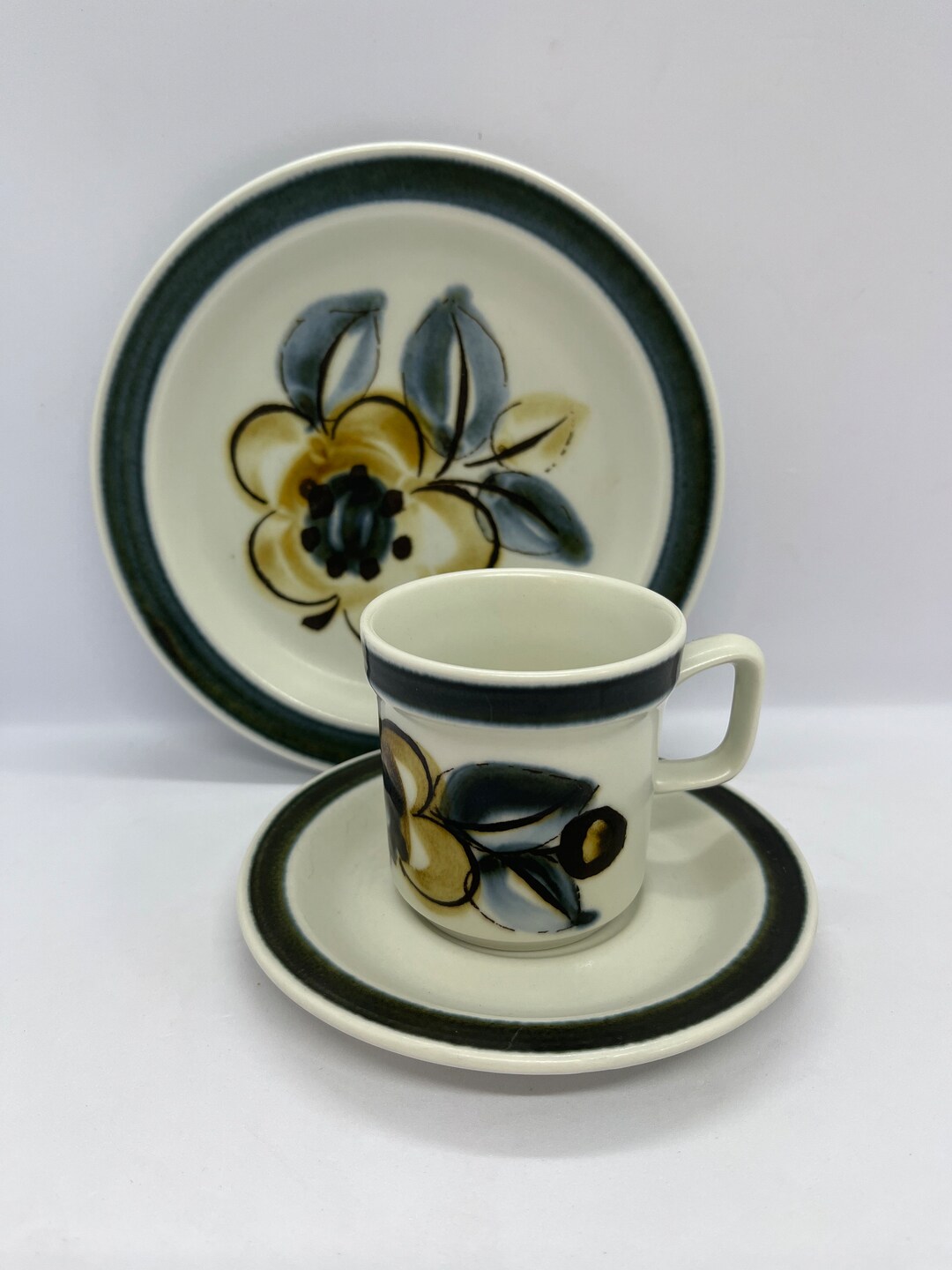 Stavangerflint Senja Coffeecup Trio Sets, Inger Waage Design Handpainted, Vintage Norwegian ...