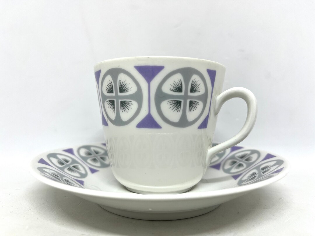 Rorstrand Pensé Coffee Cup Duo Sets, Very Rare Purple and Grey Design ...