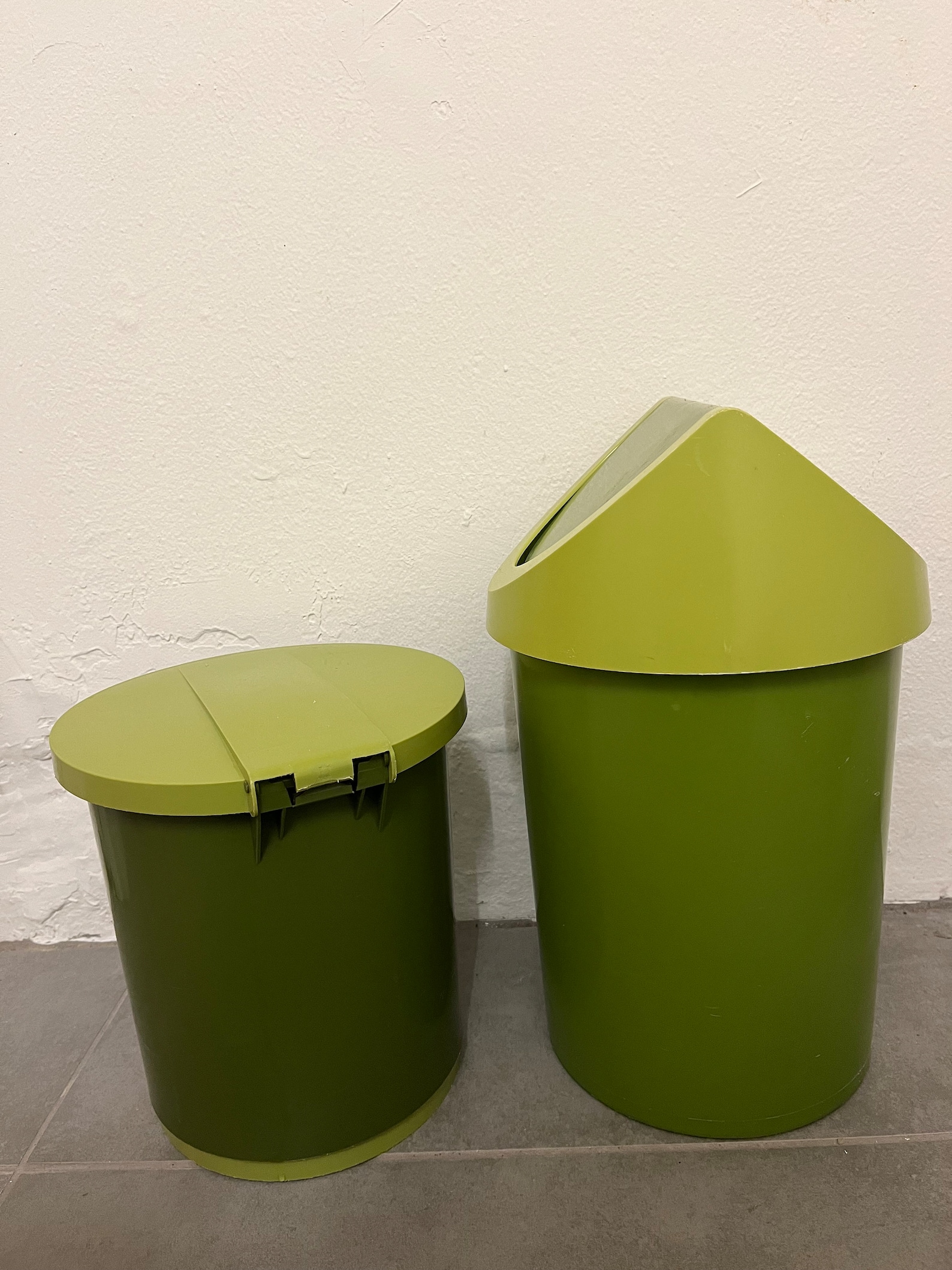 Vintage Bin, Set of Two Different Green Plastic Waste Bins, From the ...