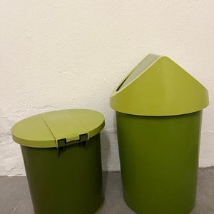 Vintage Bin, Set of Two Different Green Plastic Waste Bins, From the ...