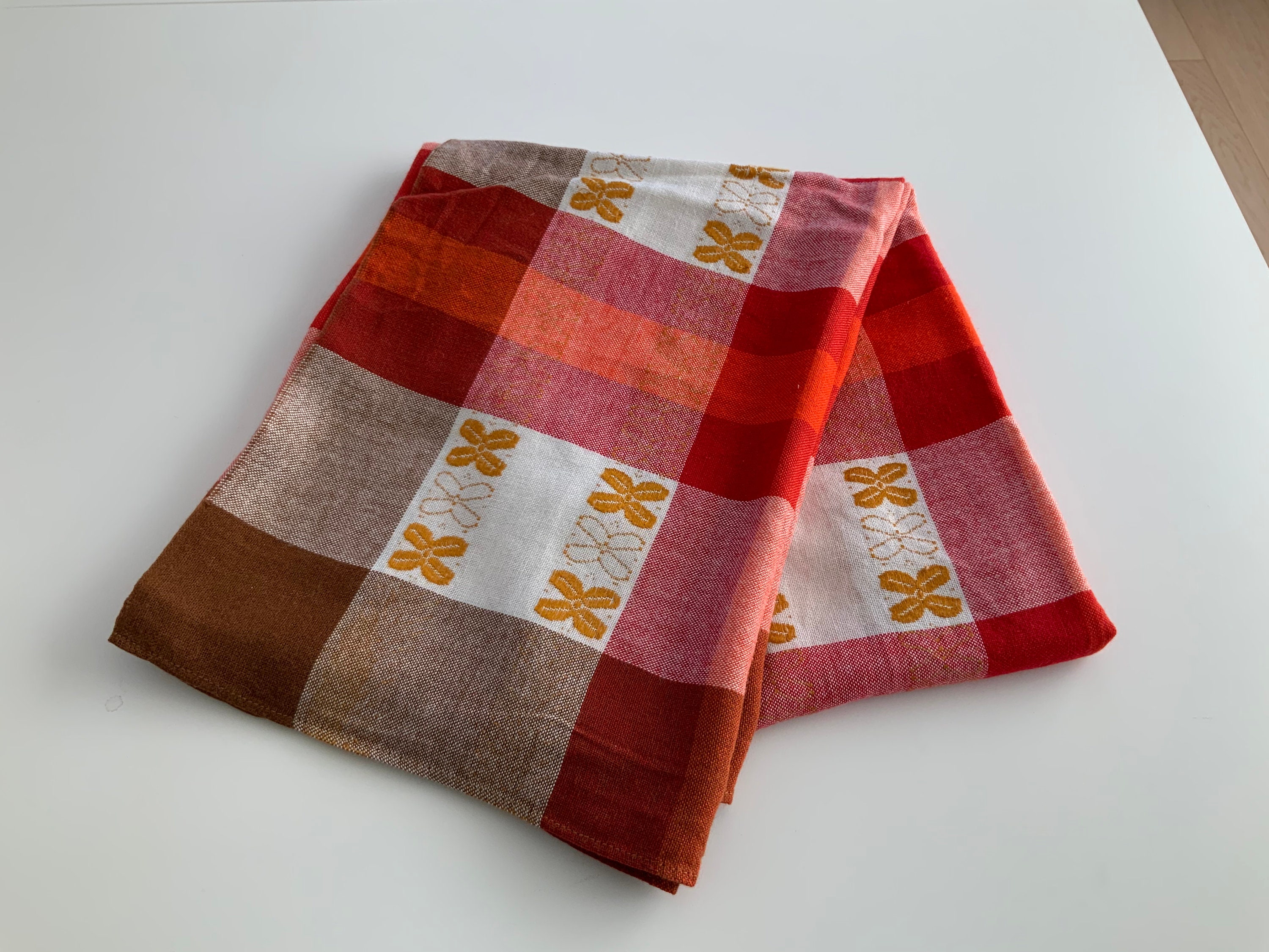 Danish Vintage Tablecloth Red / Orange / White Checkered - Etsy