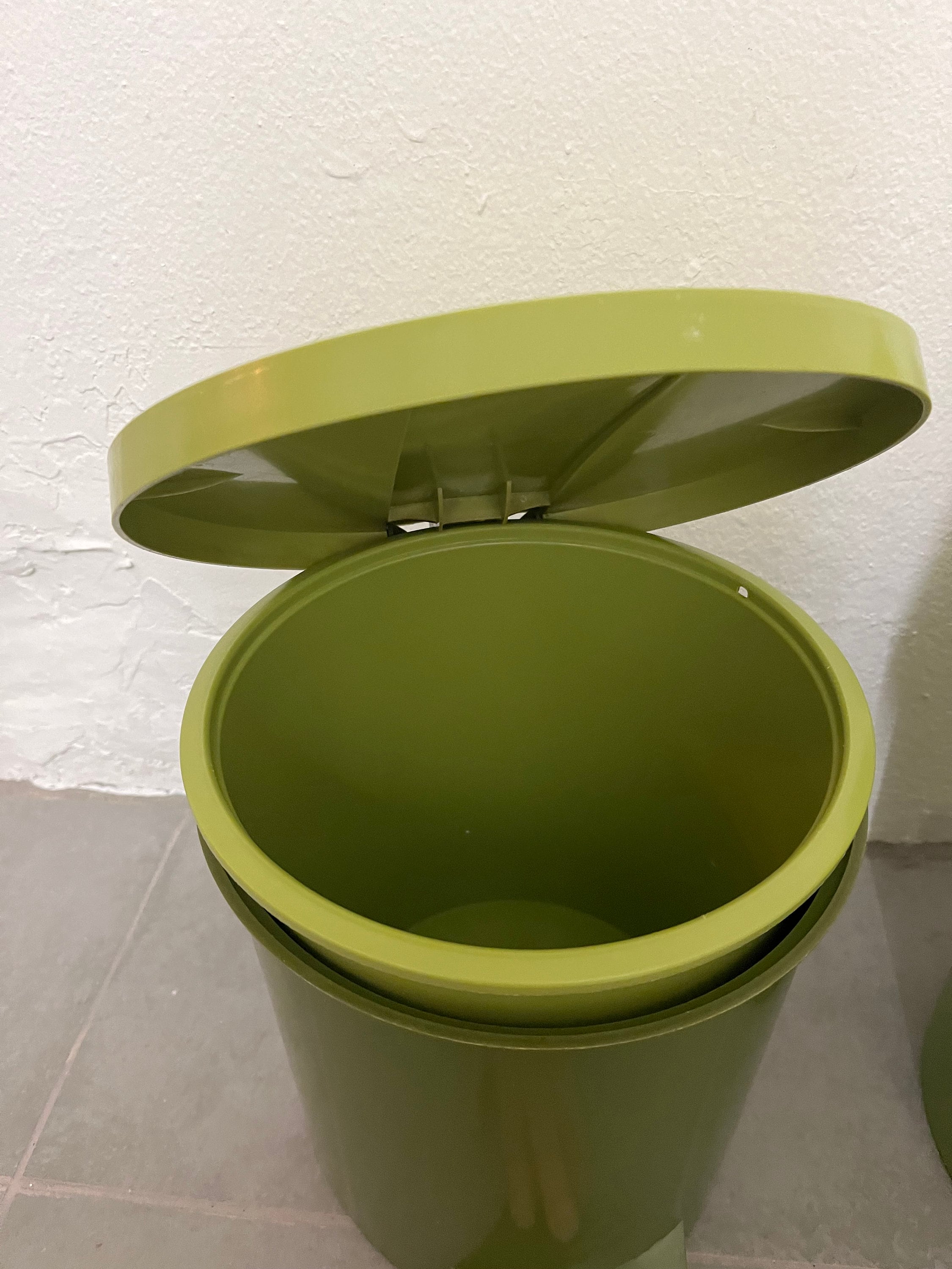 Vintage Bin, Set of Two Different Green Plastic Waste Bins, From the ...