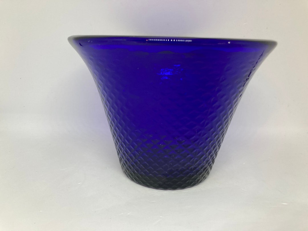 Holmegaard Antique Flower Pot, Honey Comb Patterned Deep Blue Glass Pot ...