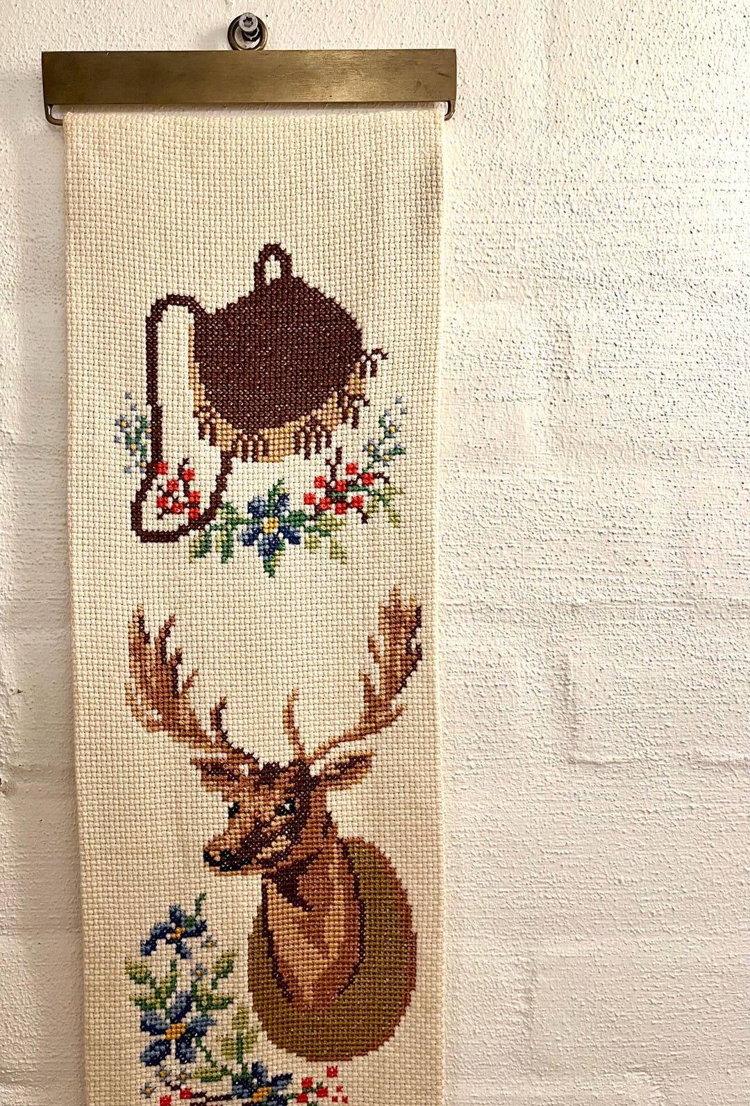 Needlepoint Bell Pull With Hunters Motifs, Beautiful Vintage Handmade ...