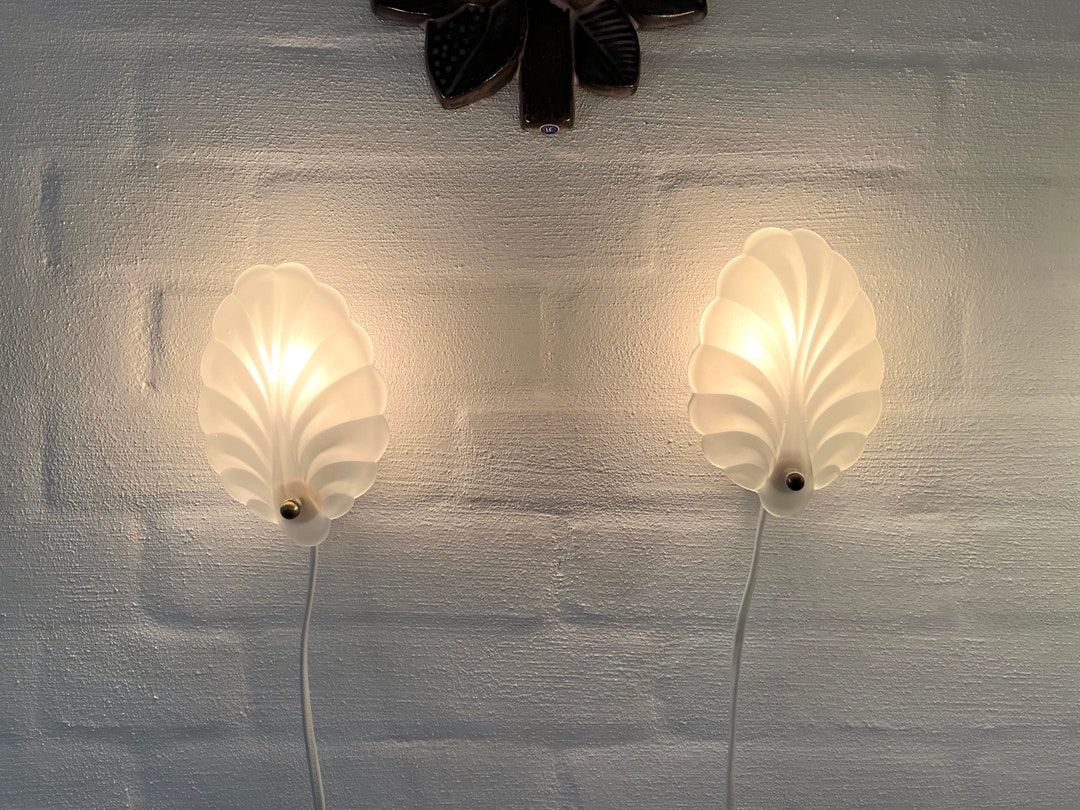Art Deco Sea Shell Glass Sconce Set, Rare Set of Two Danish Shell ...