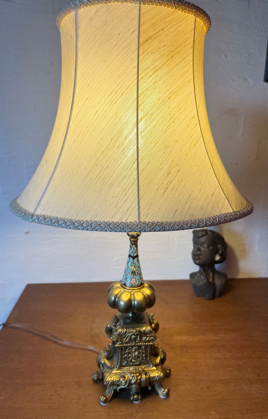 Antique Brass Table Lamp, Chinoiserie Style Brass and Cloisonne Table ...