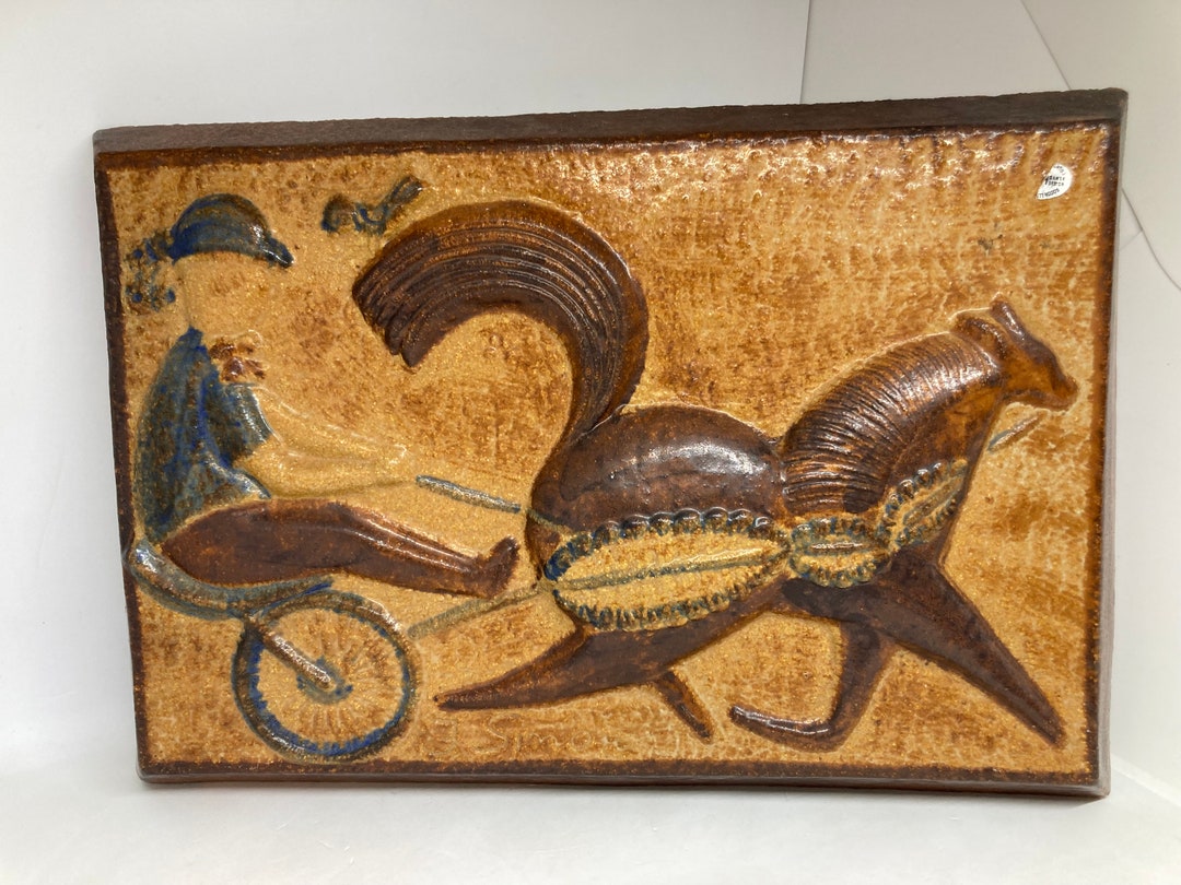 Søholm Ceramic Wall Plaque Jockey and Horse, Joseph Simon Midcentury ...
