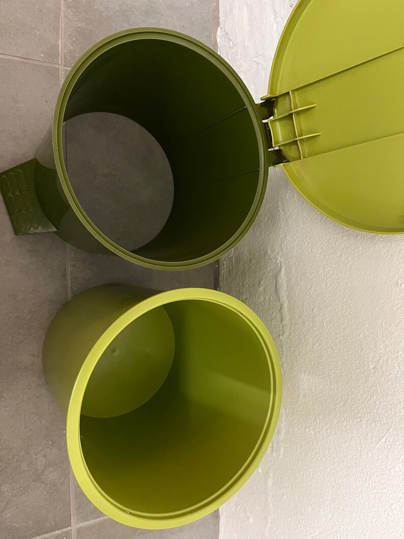 Vintage Bin, Set of Two Different Green Plastic Waste Bins, From the ...