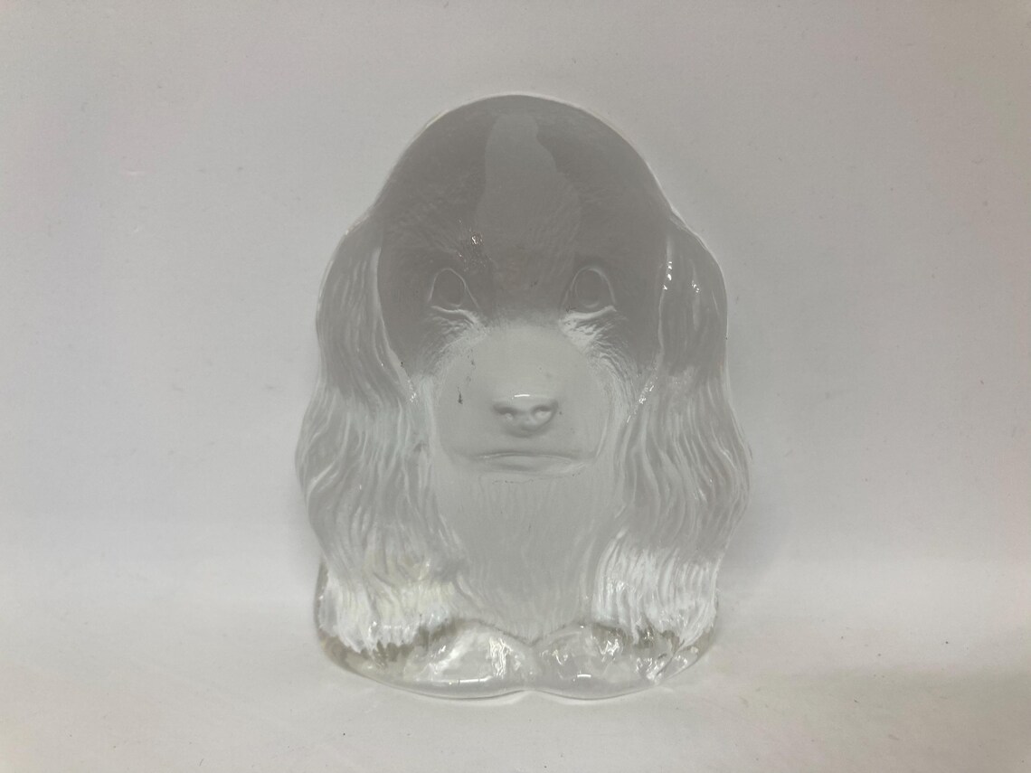 Swedish Crystal Dog Paperweight, Signed Swedish Glass Dog / Spaniel ...