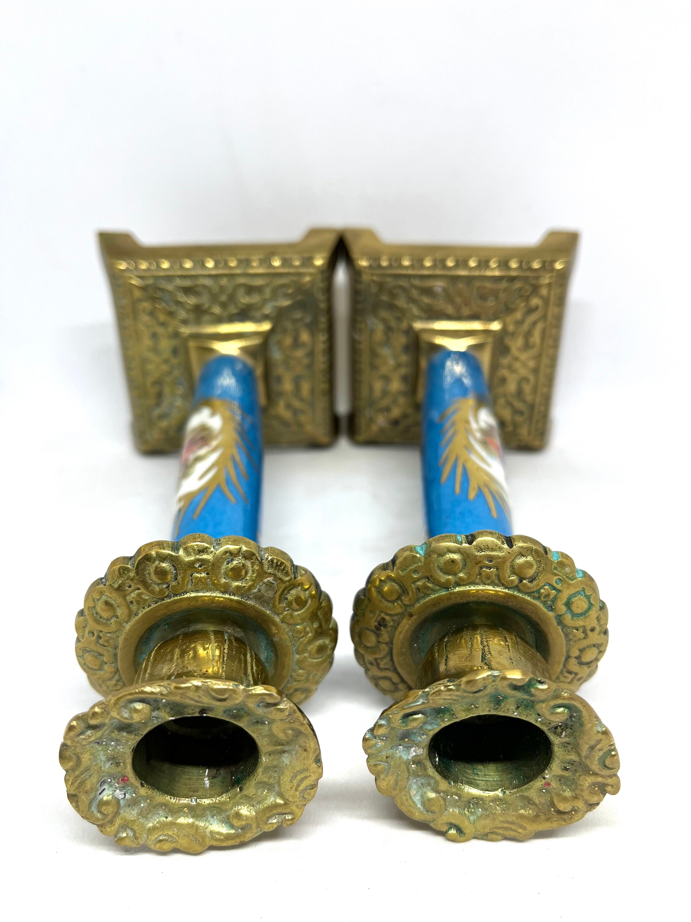 Brass and Porcelain Candlesticks, Vintage Pair of Candlesticks, Most ...