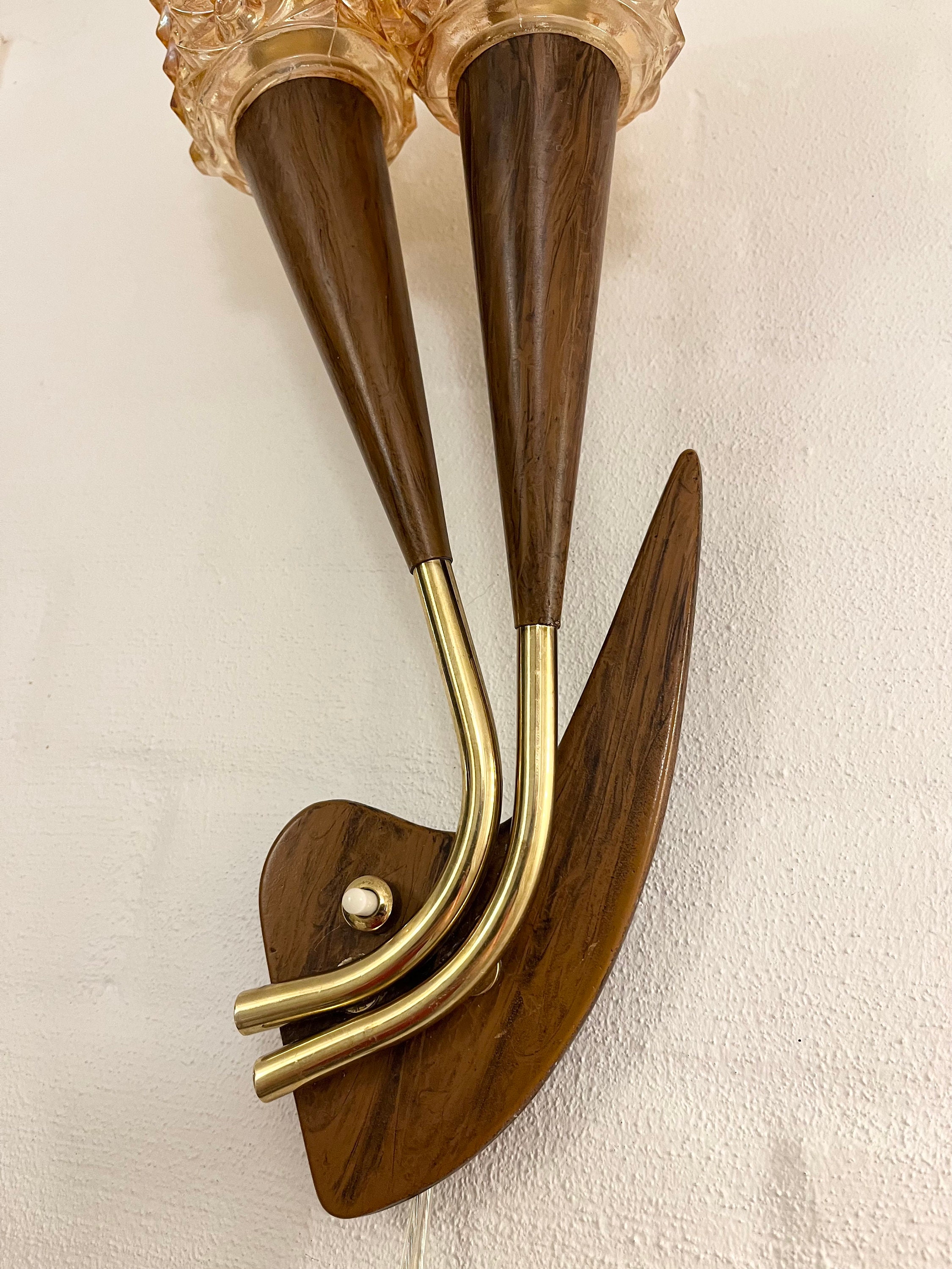 Danish Rosewood, Double Shaded Wall Lamp, Unique Large Rosewood Sconce ...