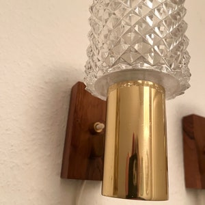 Carl Fagerlund Orrefors Glass Sconce Set, Very Rare Set of Teak, Brass ...