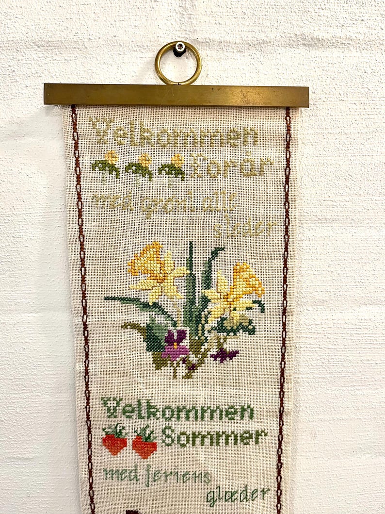 Needlepoint Bell Pull With Seasonal Scenes and Sayings Under Each ...