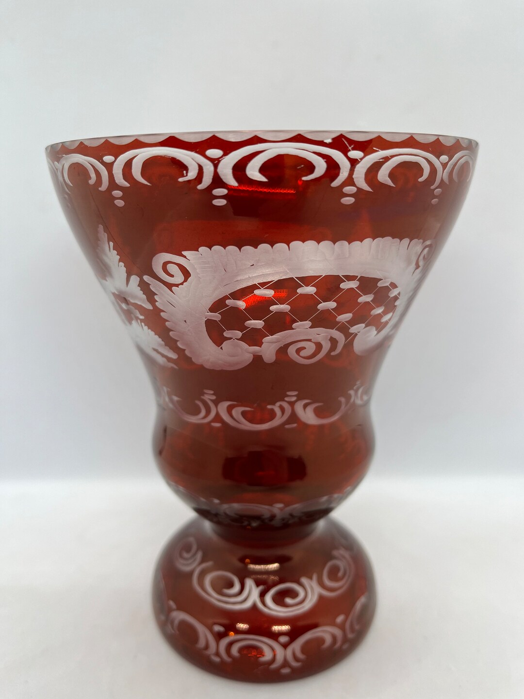 Bohemian Red Glass Vase, Ruby Red Cut Glass From Egermann 1950s, German ...
