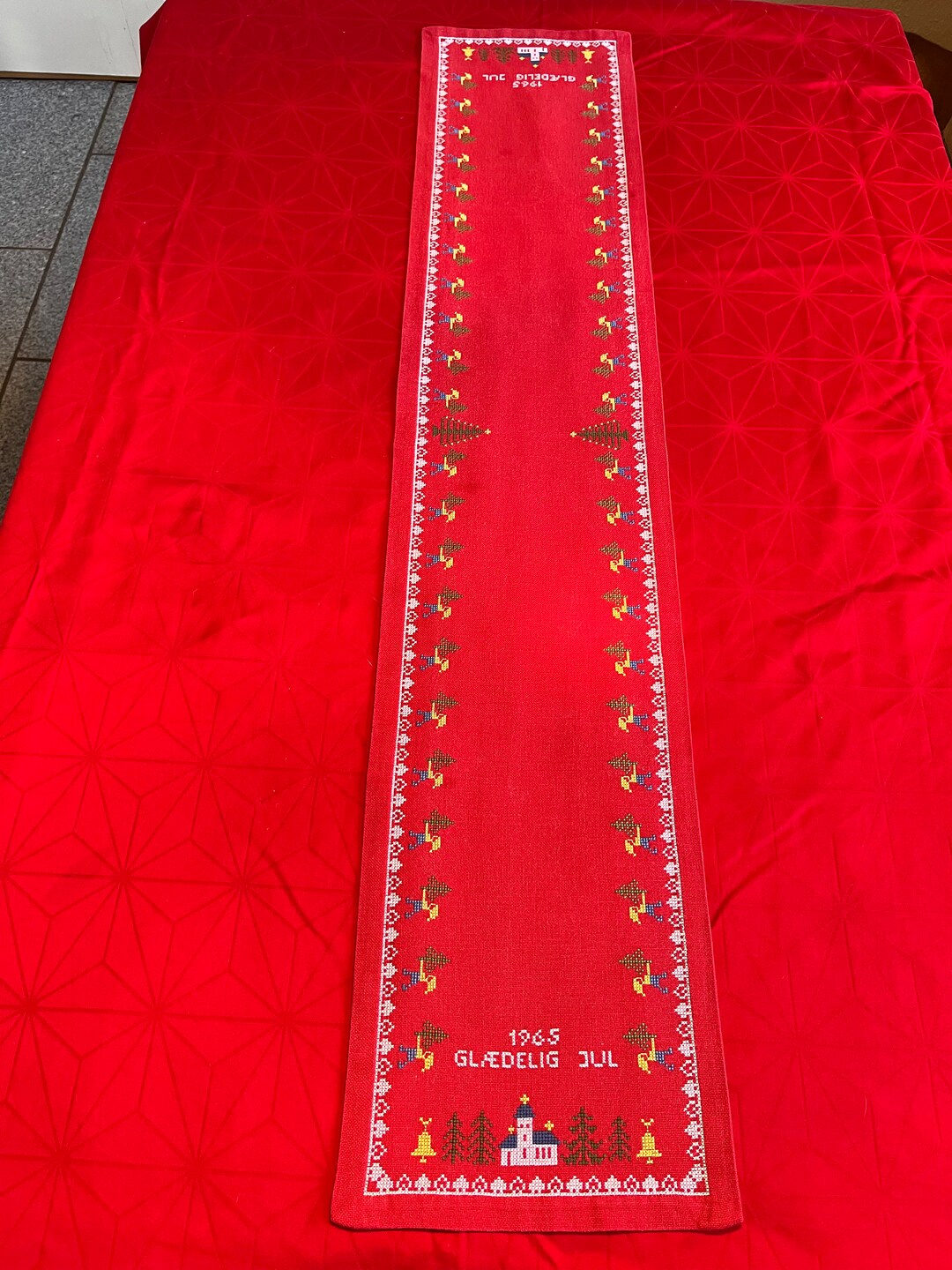 Danish Christmas Table Runner, Long Vintage Hand Embroidered Table ...