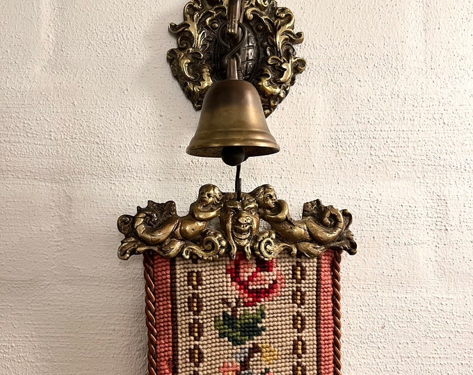 Cross Stitch Bell Pull With Original Brass Bell, Antique Handmade Bell ...