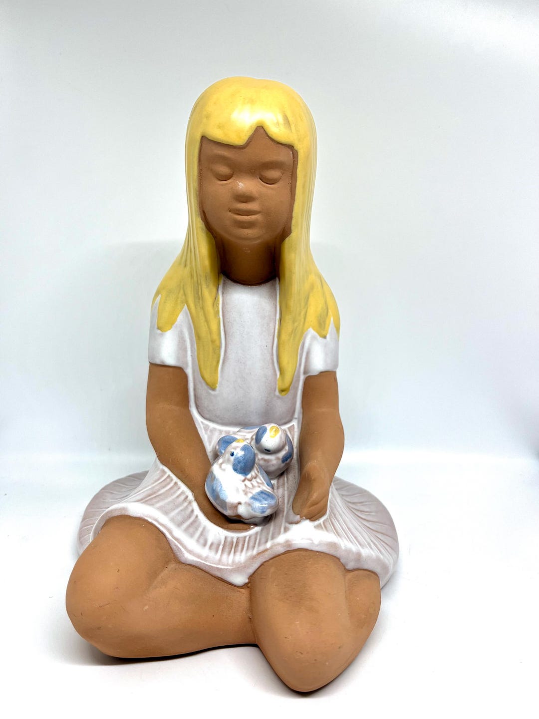 JIE Gantofta Ceramic Girl Figurine, Large Scandinavian Girl With Birds ...