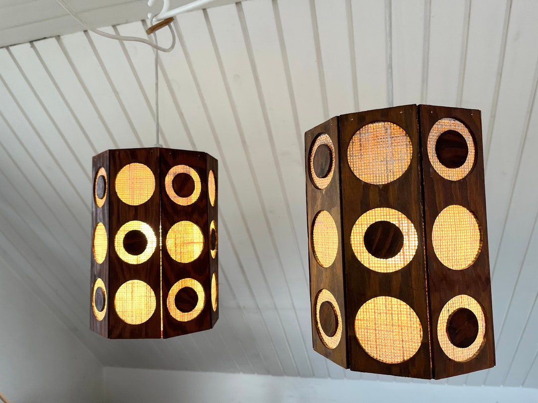Swedish Pine Lamps, Set of Two Vintage Stained Pine Ceiling Lamps ...