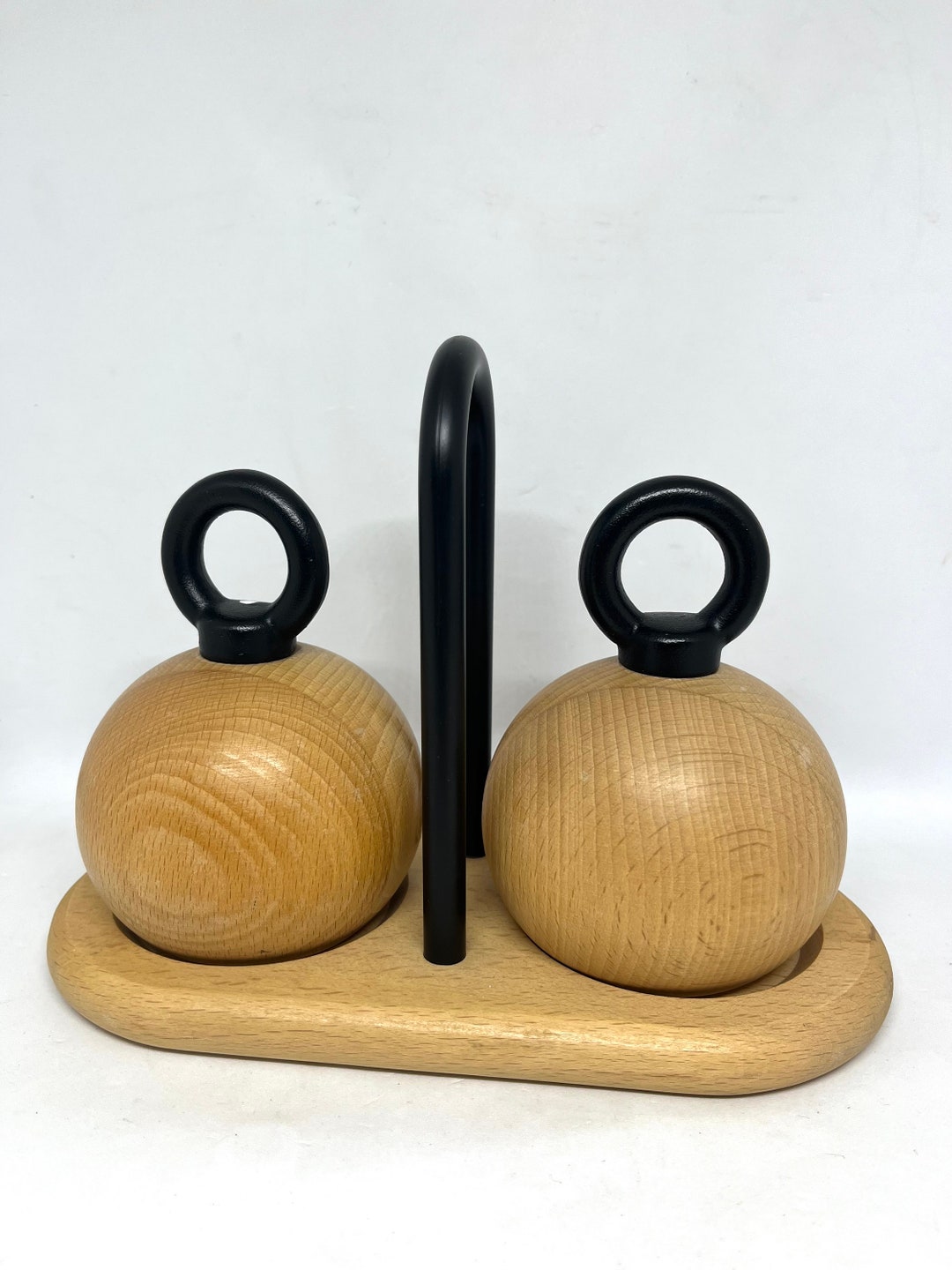 Bodum Vintage Salt and Pepper Set, MINT Wood and Black Metal “ball Boy ...