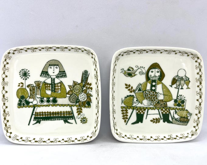 Figgjo Market Set of 2 Square Small Collectible Plates, Very Rare ...
