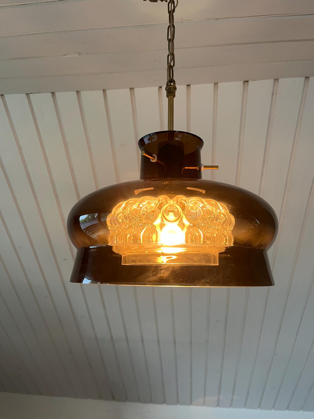 Orrefors Neptun Ceiling Lamps, Two Smoke and Clear Glass Double Shaded ...