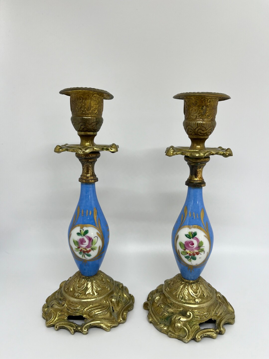Brass and Porcelain Candlesticks, Vintage Pair of Candlesticks, Most ...