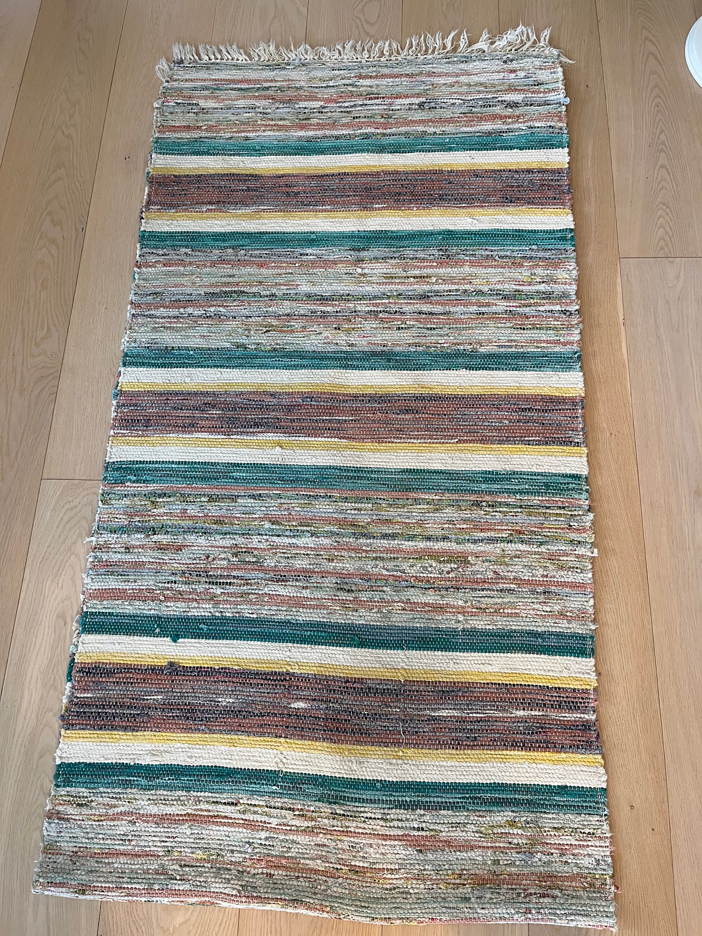 Swedish Vintage Handmade Rag Rug, LARGE 1970s HANDMADE Multicolor ...