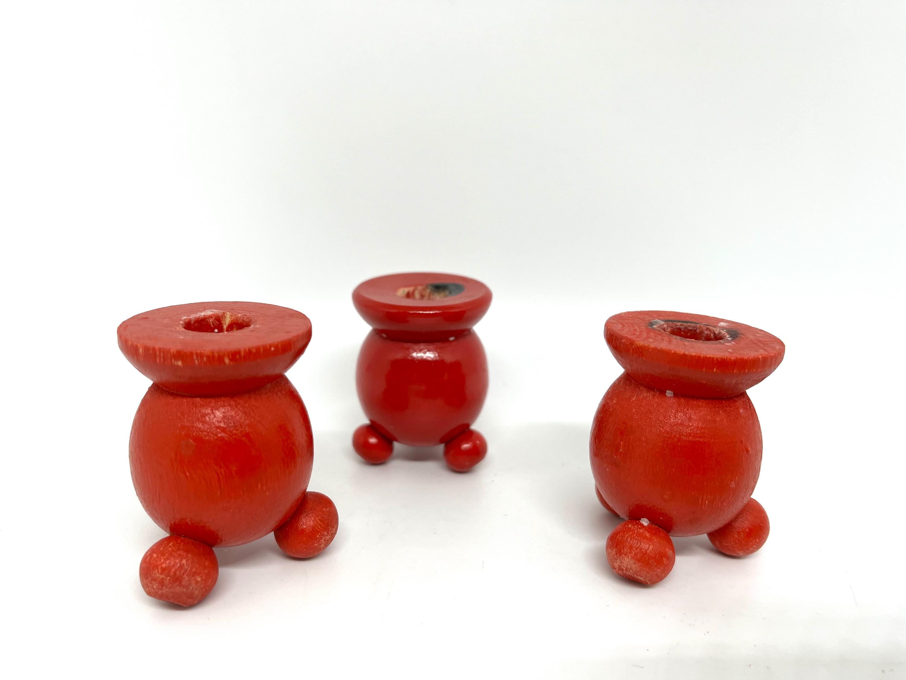 Vintage Swedish Candlesticks, Set of 9 Hand Painted Red Candle Holders ...