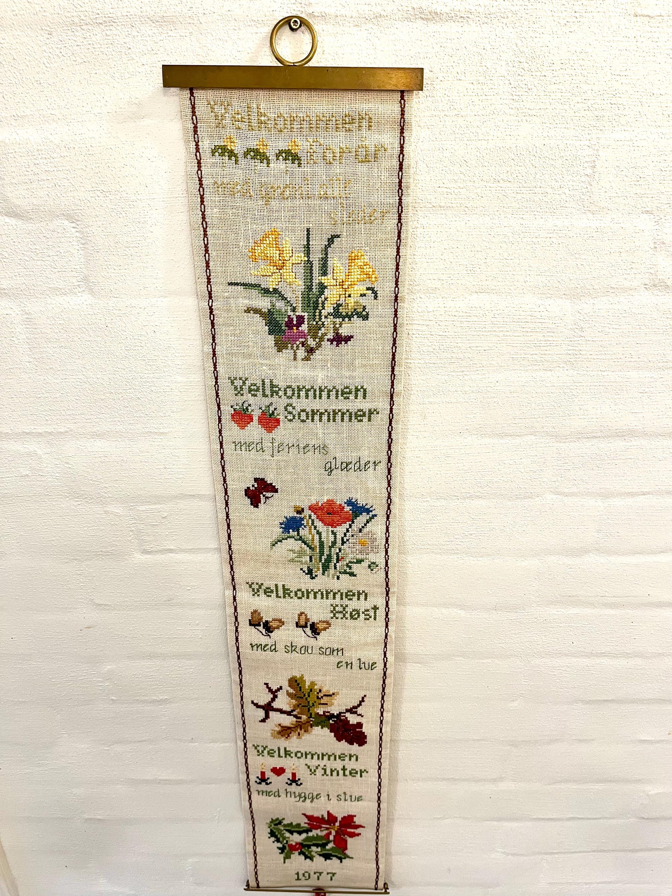 Needlepoint Bell Pull With Seasonal Scenes and Sayings Under Each ...