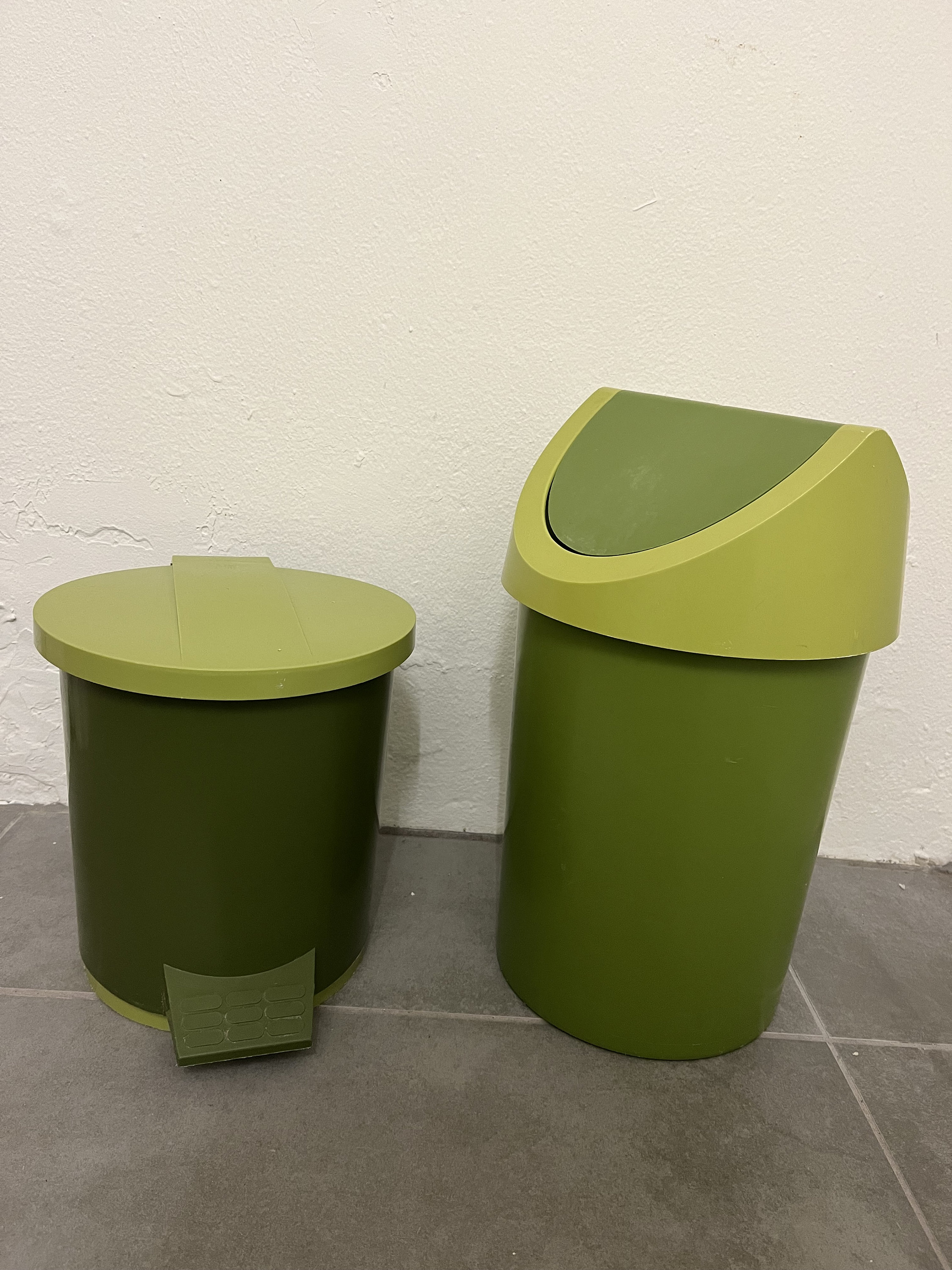 Vintage Bin, Set of Two Different Green Plastic Waste Bins, From the ...