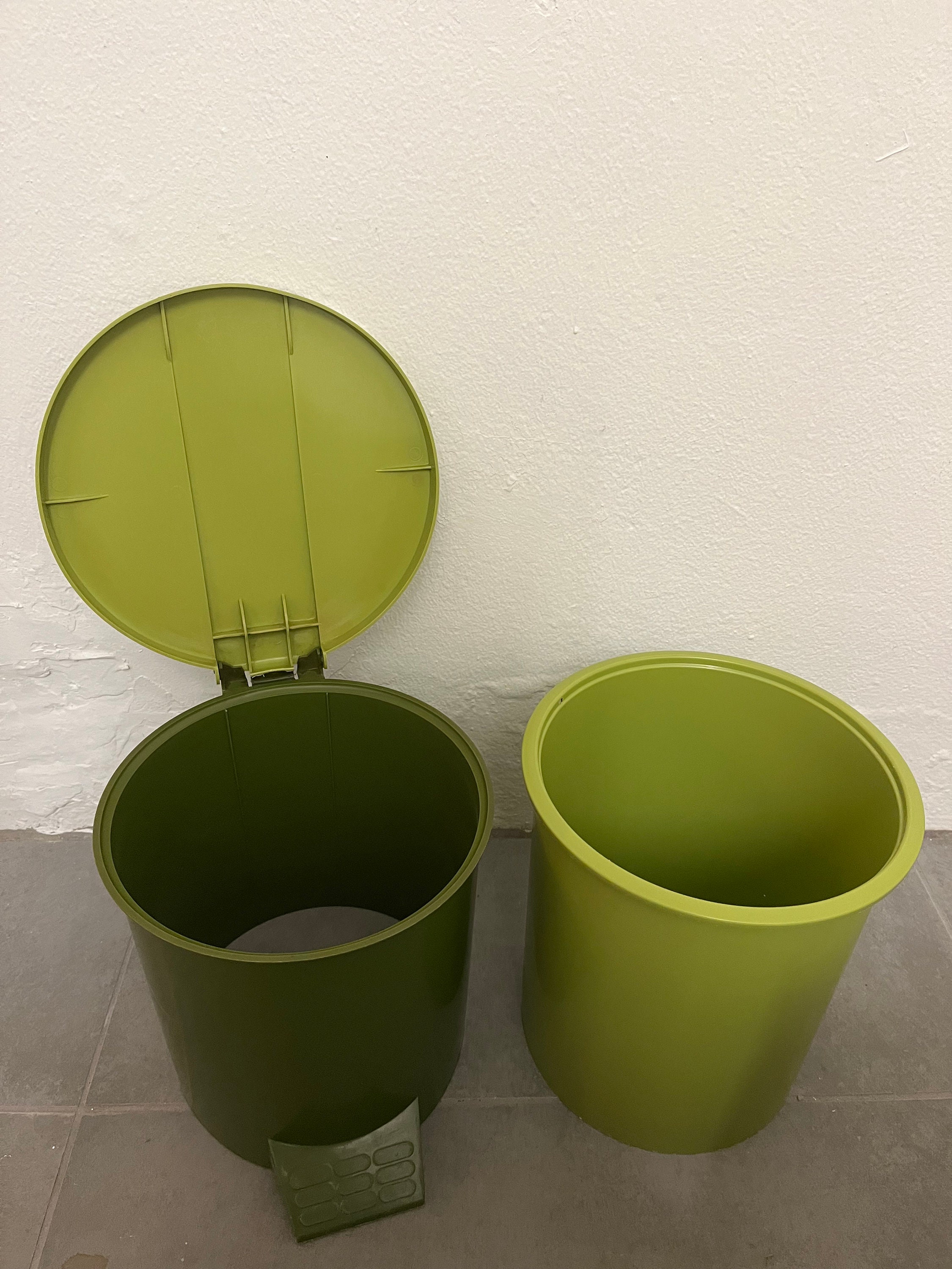 Vintage Bin, Set of Two Different Green Plastic Waste Bins, From the ...