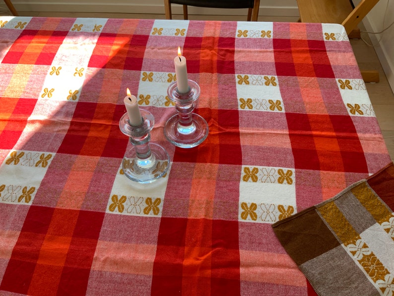 Danish Vintage Tablecloth Red / Orange / White Checkered - Etsy