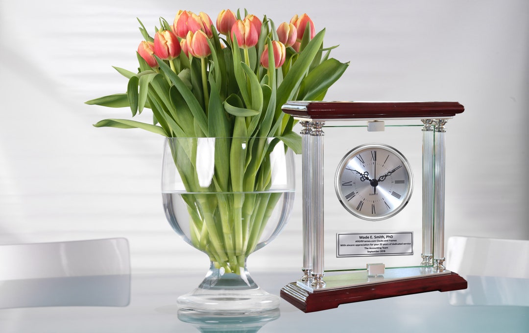 Personalized Clock Engrave Spinning 360 Degree Clocks Suspended Glass ...