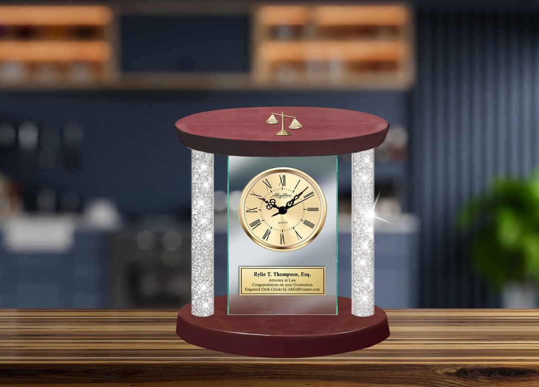 Law Scale Logo Luxury Diamond Pillar Engrave Desk Clock Lawyer Attorney ...