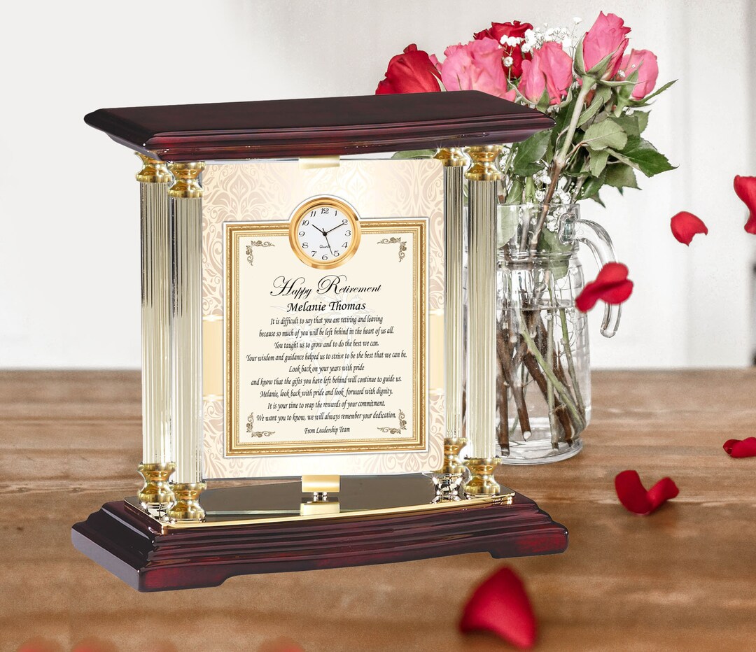 Custom Gold Retirement Clock Gift Column Plaque Colleague Thoughtful ...