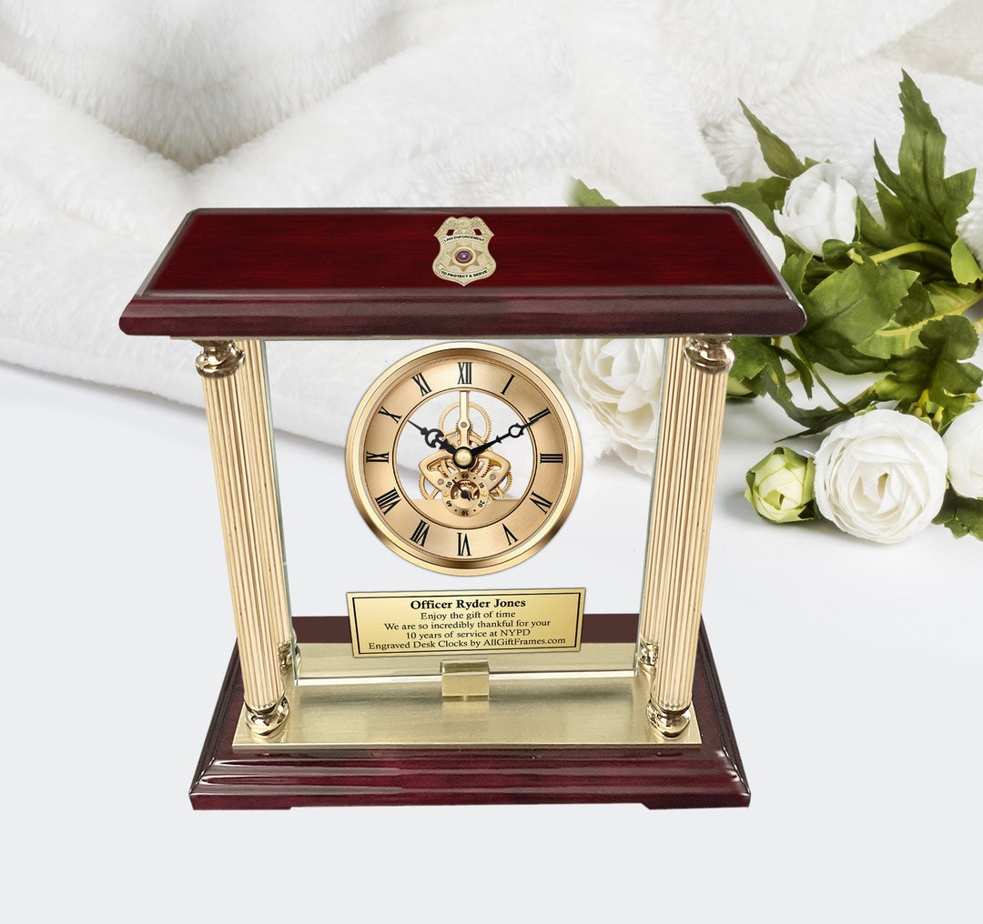 Police Officer Gift Idea Him Her Engraved Mechanical Gear Clock ...